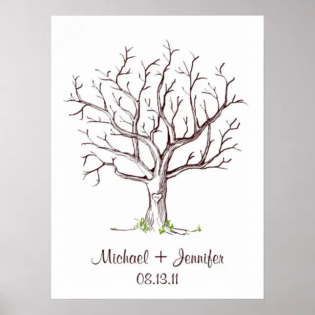 Wedding Fingerprint Tree Poster (Brown) | Zazzle