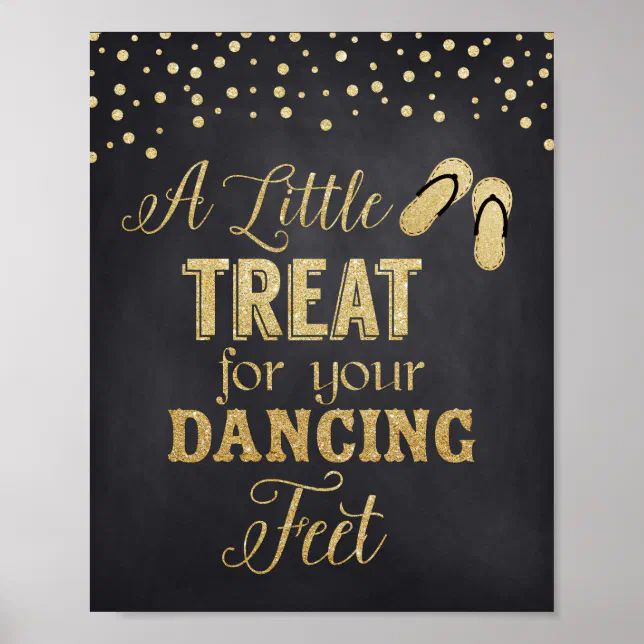 Wedding Flip Flop Sign, Dancing Feet in Gold Poster | Zazzle
