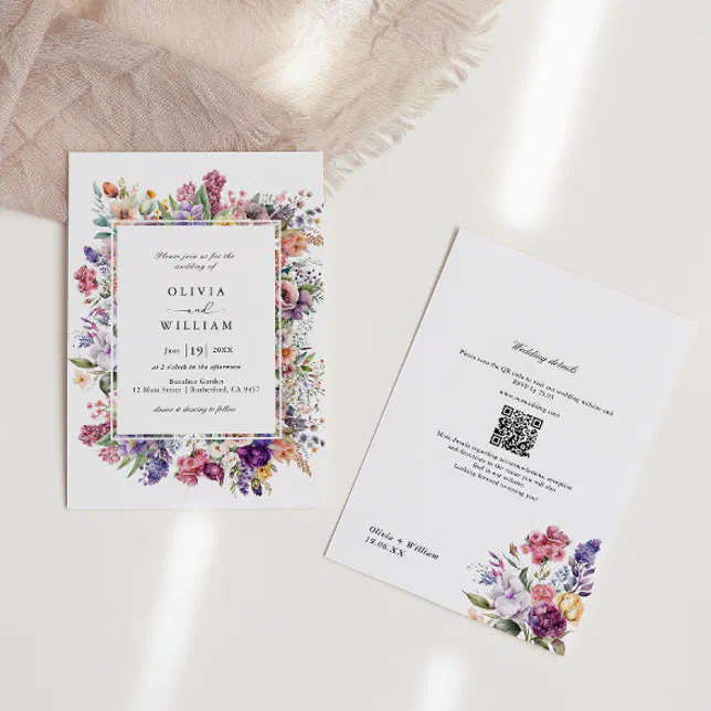 Wedding Floral Garden QR Code All In One Invitation | Zazzle