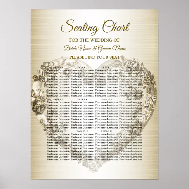 Wedding Floral Golden Ornate Heart Frame Elegant Poster | Zazzle