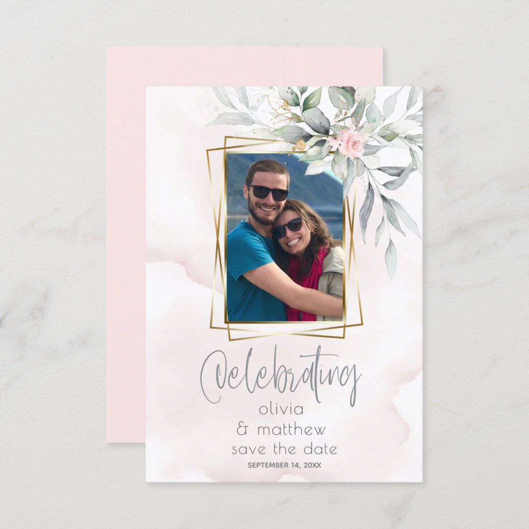 Wedding | Floral Photo Frame Pale Pink Invitation | Zazzle