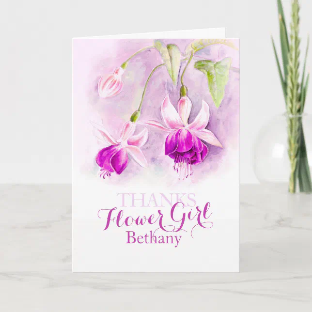 Wedding fuchsia flower girl thank you card | Zazzle