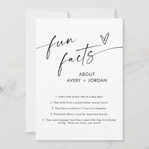 Wedding Fun Facts Sign | Modern Minimalist Wedding Invitation | Zazzle