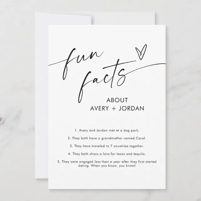 Wedding Fun Facts Sign | Modern Minimalist Wedding Invitation | Zazzle