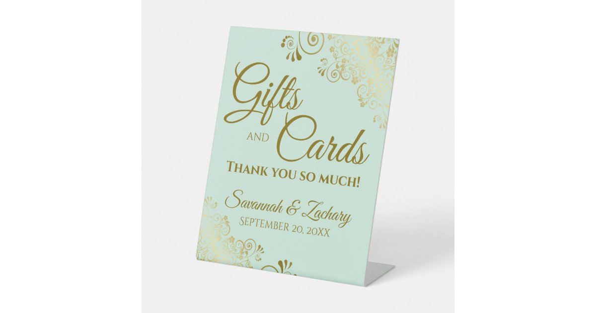 Wedding Gifts & Cards Thank You Mint Green & Gold Pedestal Sign | Zazzle