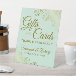 Wedding Gifts & Cards Thank You Mint Green & Gold Pedestal Sign | Zazzle
