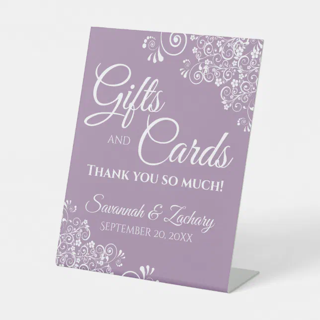 Wedding Gifts & Cards White Lace & Lavender Purple Pedestal Sign | Zazzle