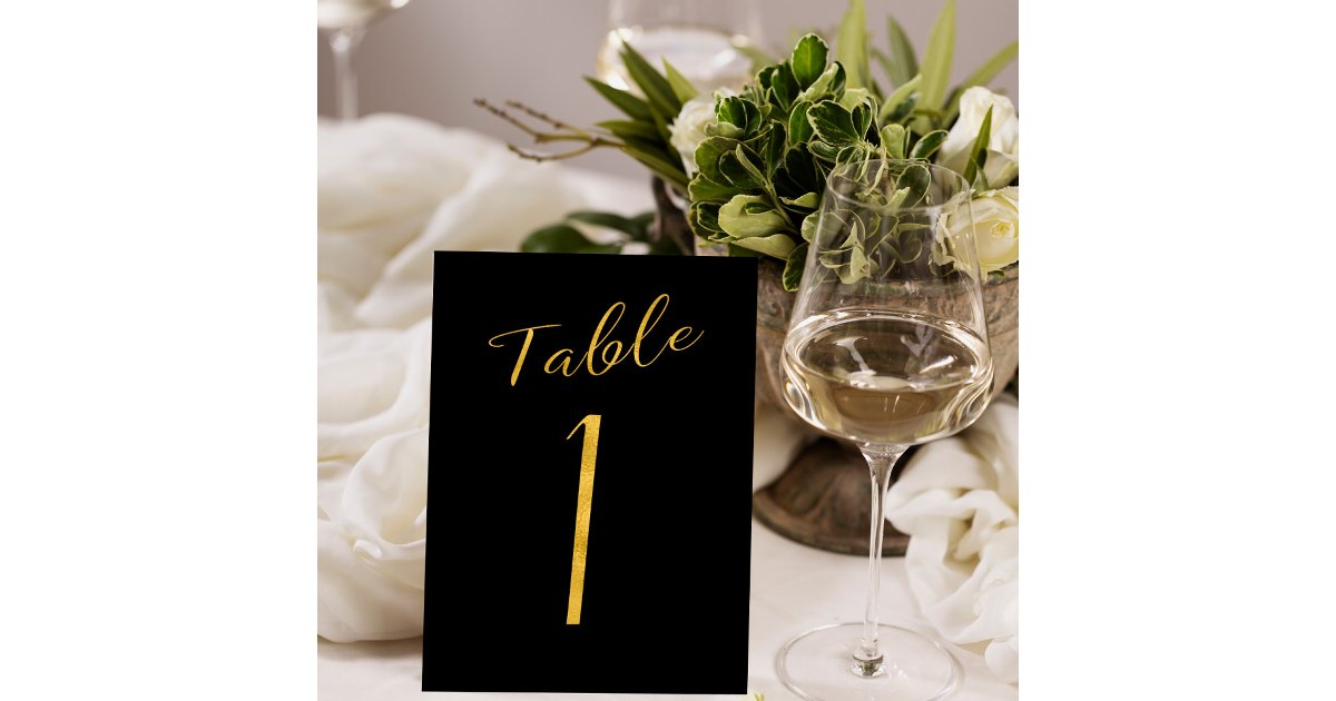 Wedding gold glitter black elegant table number | Zazzle