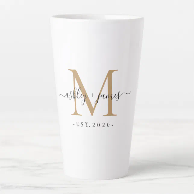 Wedding Gold Monogram Names Year Est Latte Mug | Zazzle