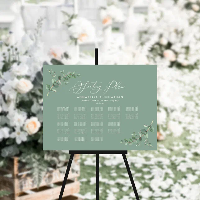 Wedding green Eucalyptus botanical seating plan Foam Board | Zazzle