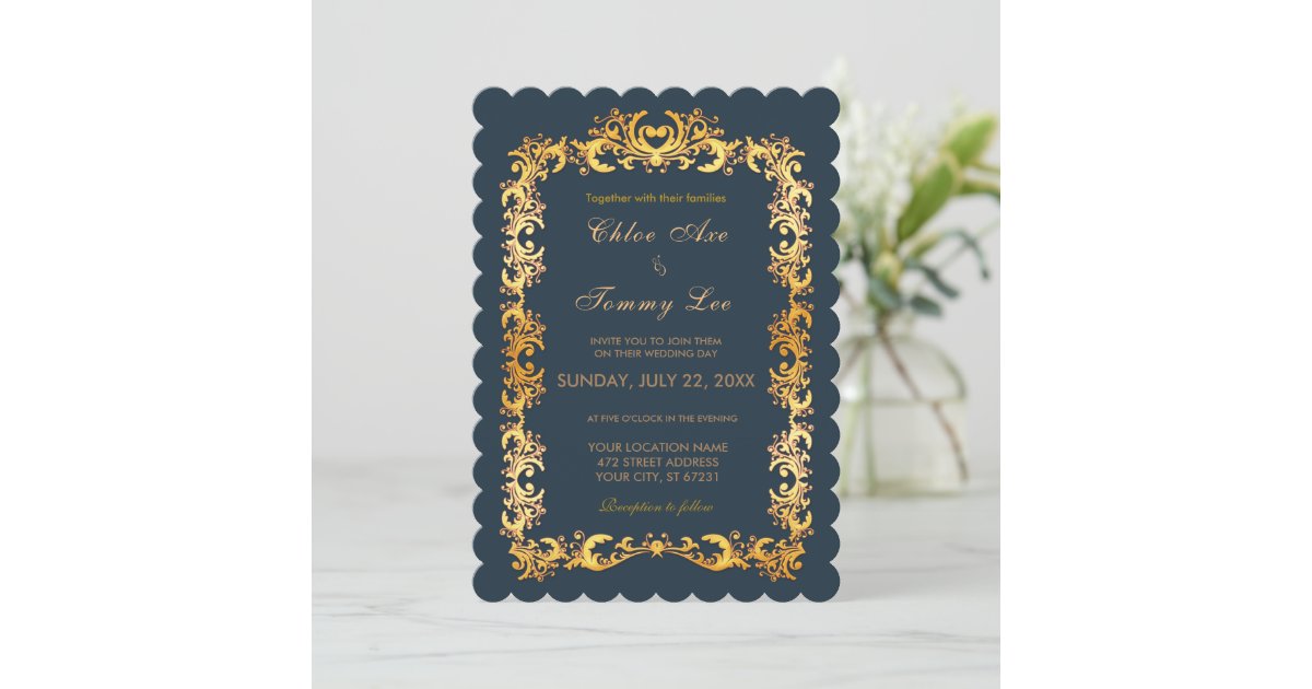 Wedding green Gold border Invitation | Zazzle