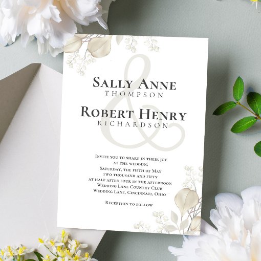 Wedding Greenery Calligraphy Script Ampersand Invitation | Zazzle