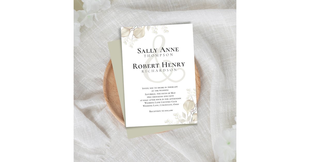 Wedding Greenery Calligraphy Script Ampersand Invitation | Zazzle
