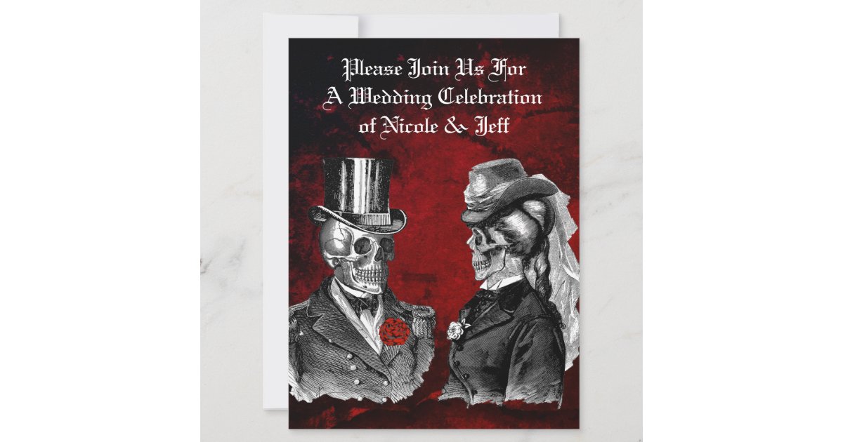 Wedding Grunge Skull Couple Custom Invitation | Zazzle