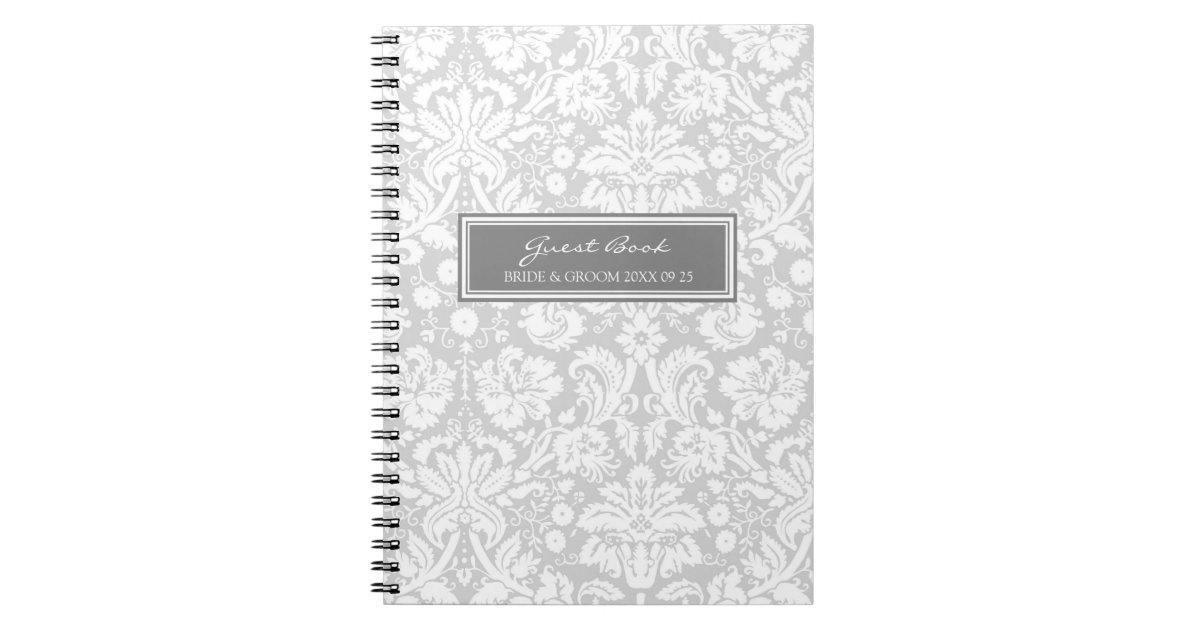 Wedding Guest Book Gray Damask Notebook | Zazzle