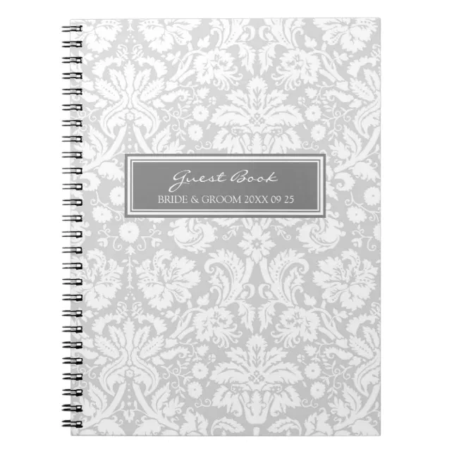 Wedding Guest Book Gray Damask Notebook | Zazzle