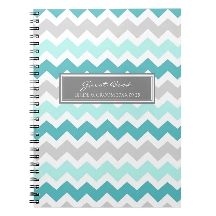Wedding Guest Book Teal Gray Chevron Notebook | Zazzle