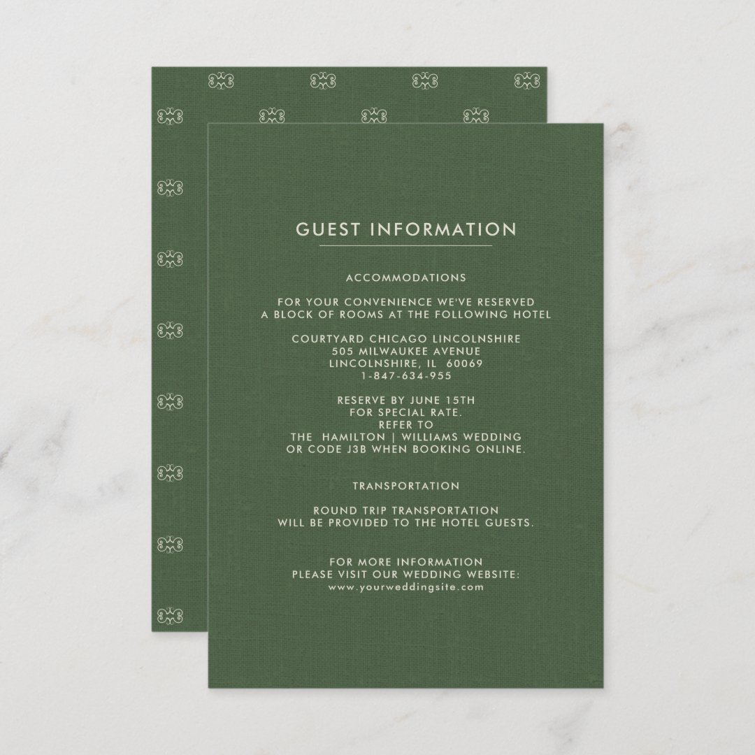 Wedding Guest Information Cards | Green Pattern | Zazzle