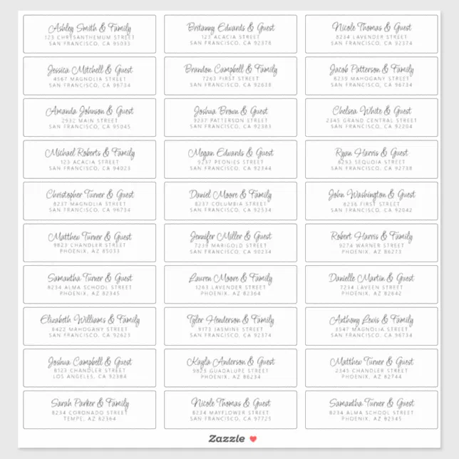 Wedding Guest Names Address Chic Modern Simple Sticker | Zazzle
