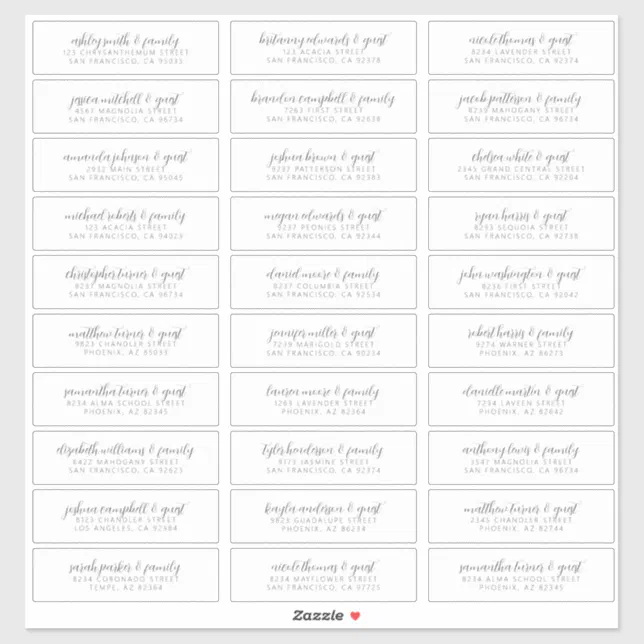 Wedding Guest Names Address Modern Simple Chic Sticker | Zazzle