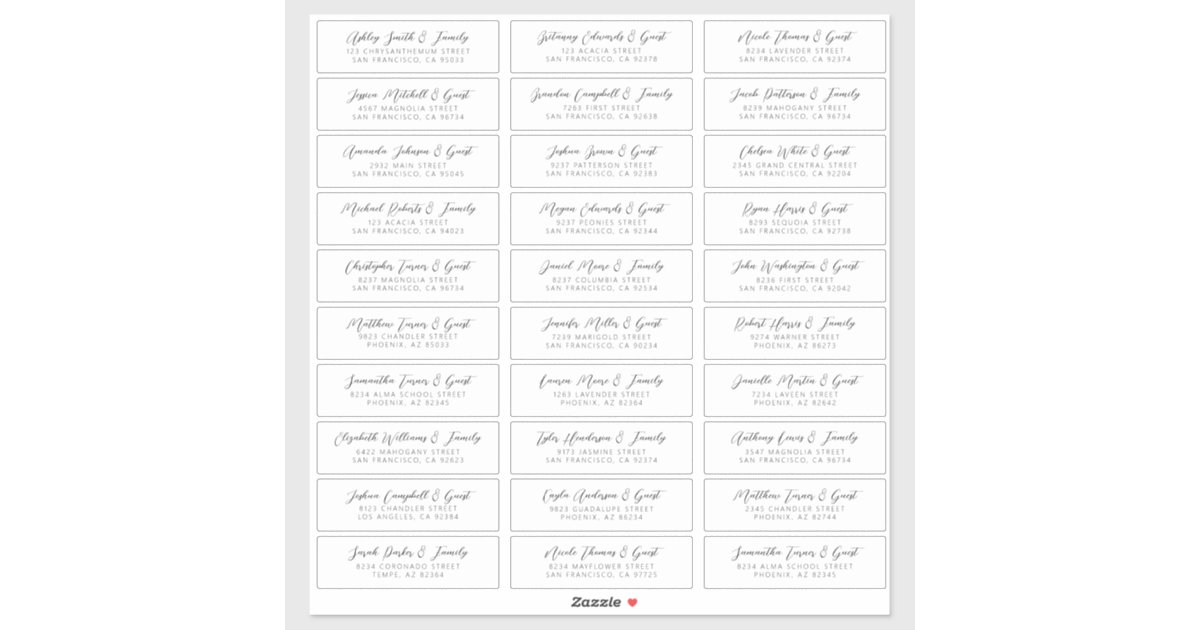 Wedding Guest Names Address Simple Chic Modern Sticker | Zazzle