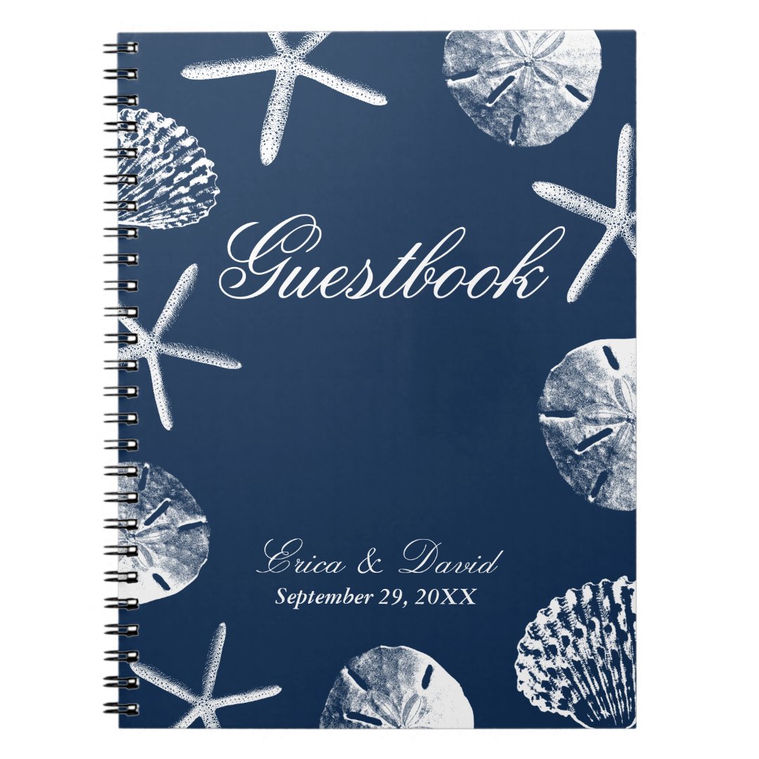 Wedding Guestbook | Navy Blue Beach Theme Seashell Notebook | Zazzle