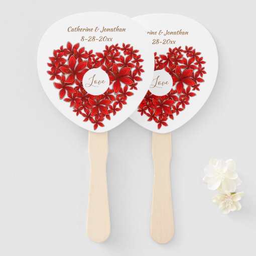Wedding Guests Floral Heart Love Modern Romantic Hand Fan | Zazzle