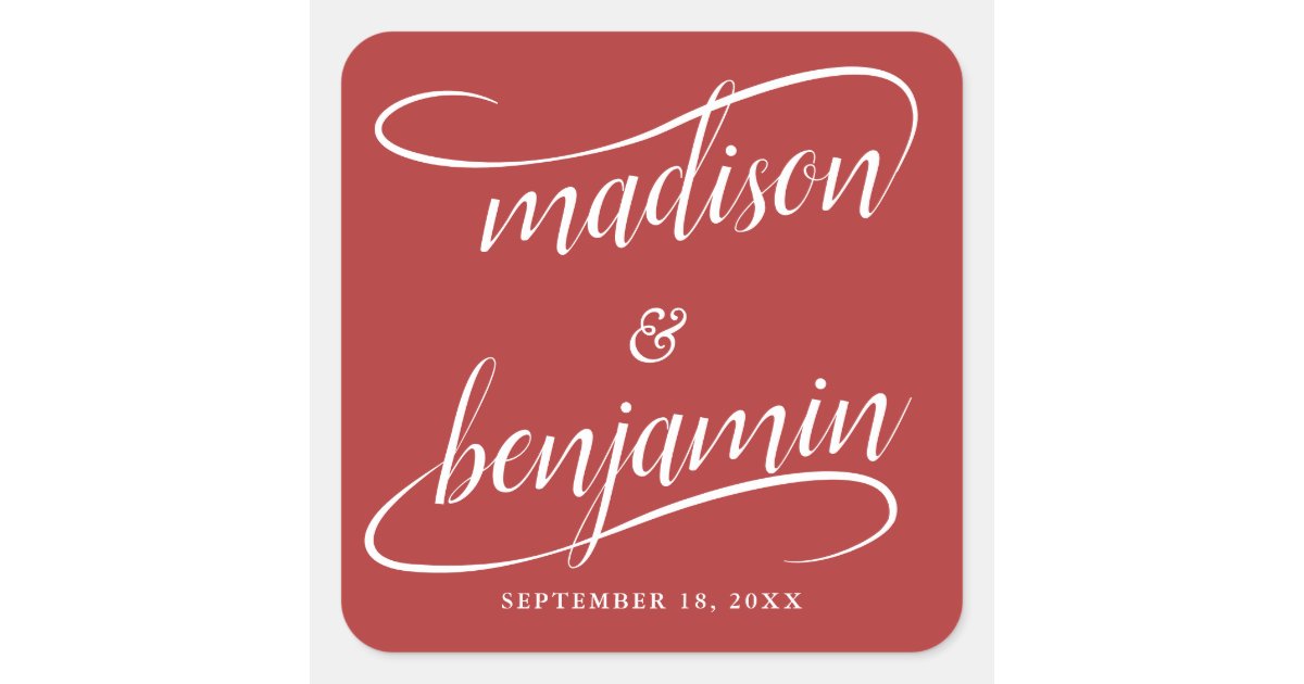 Wedding Handwritten Swash Calligraphy Square Sticker | Zazzle