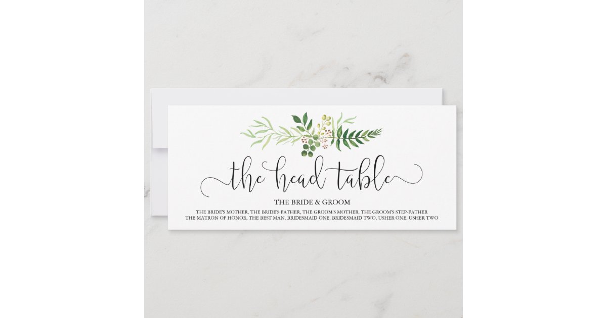 Wedding head table sign, greenery & rustic script | Zazzle