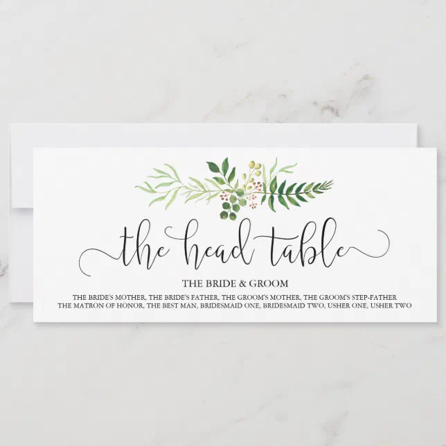 Wedding head table sign, greenery & rustic script | Zazzle