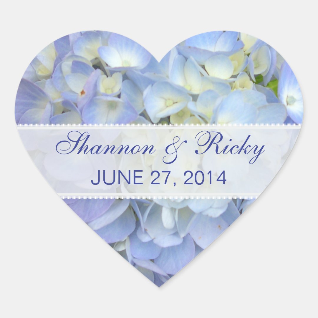 Wedding Heart Sticker in Light Blue Hydrangeas | Zazzle
