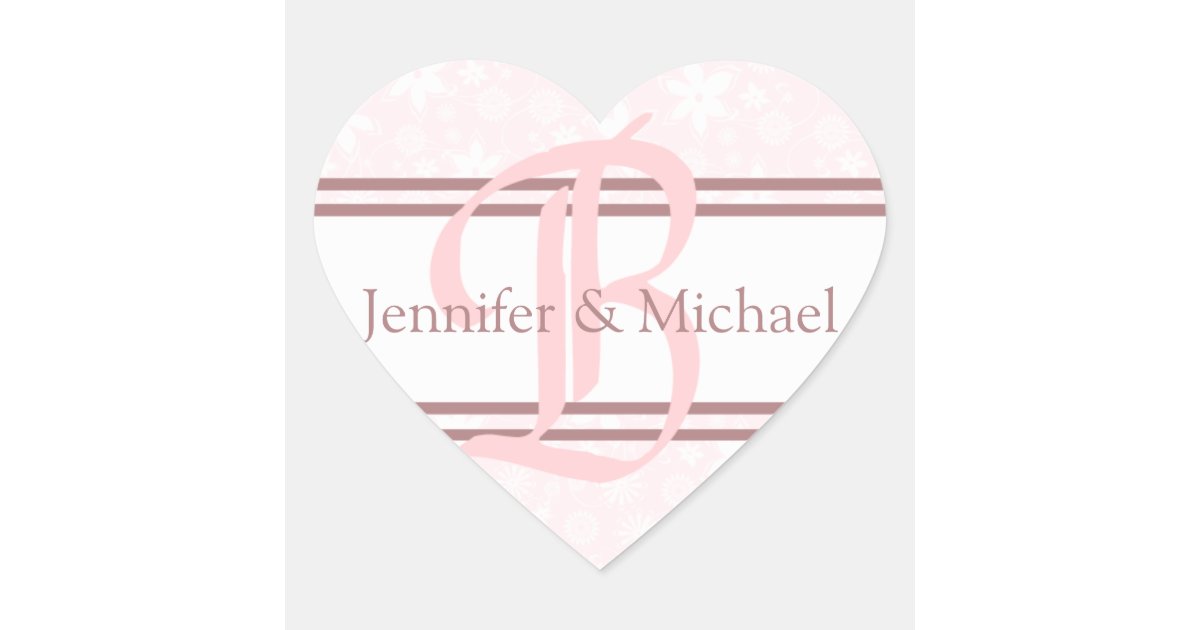 Wedding Hearts Bride And Groom Monogram Letter B Heart Sticker | Zazzle