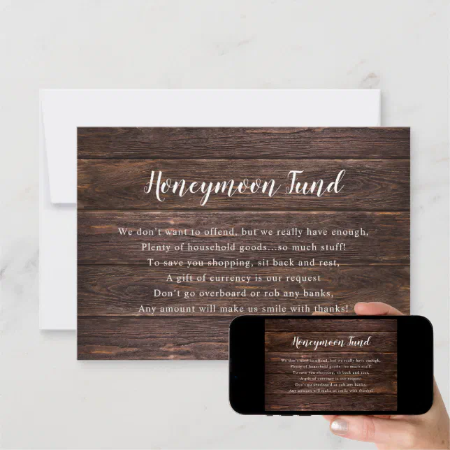Wedding Honeymoon card | rustic dark wood | Zazzle
