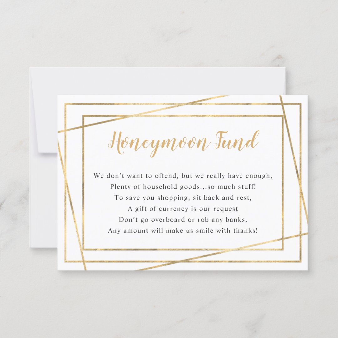 Wedding Honeymoon card | simple gold frame | Zazzle