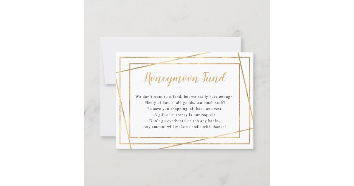 Wedding Honeymoon card | simple gold frame | Zazzle