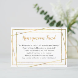 Wedding Honeymoon card | simple gold frame | Zazzle