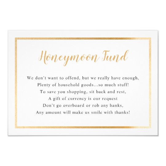 Wedding Honeymoon card | simple gold frame | Zazzle.com