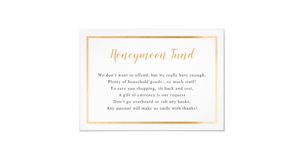 Wedding Honeymoon card | simple gold frame | Zazzle.com
