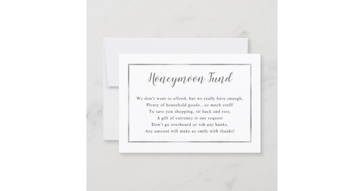 Wedding Honeymoon card | simple silver frame | Zazzle