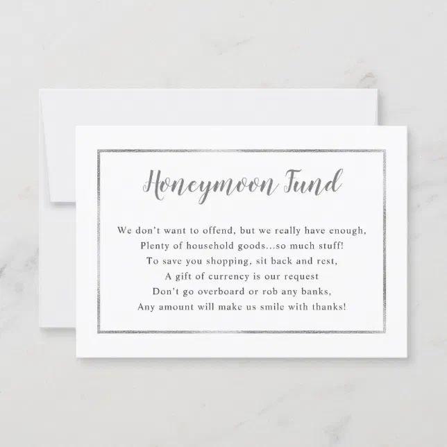 Wedding Honeymoon card | simple silver frame | Zazzle