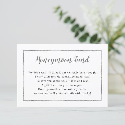 Wedding Honeymoon card | simple silver frame | Zazzle
