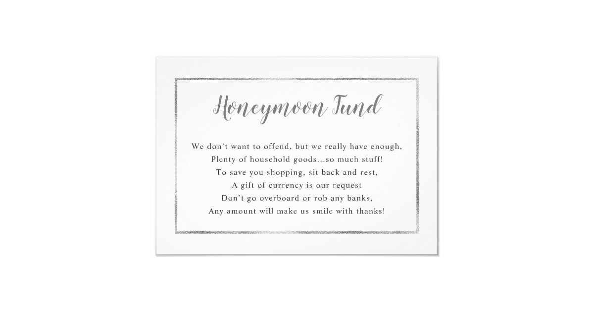 Wedding Honeymoon card | simple silver frame | Zazzle.com