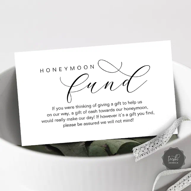 Wedding Honeymoon Fund, Wish, Modern minimal Enclosure Card | Zazzle