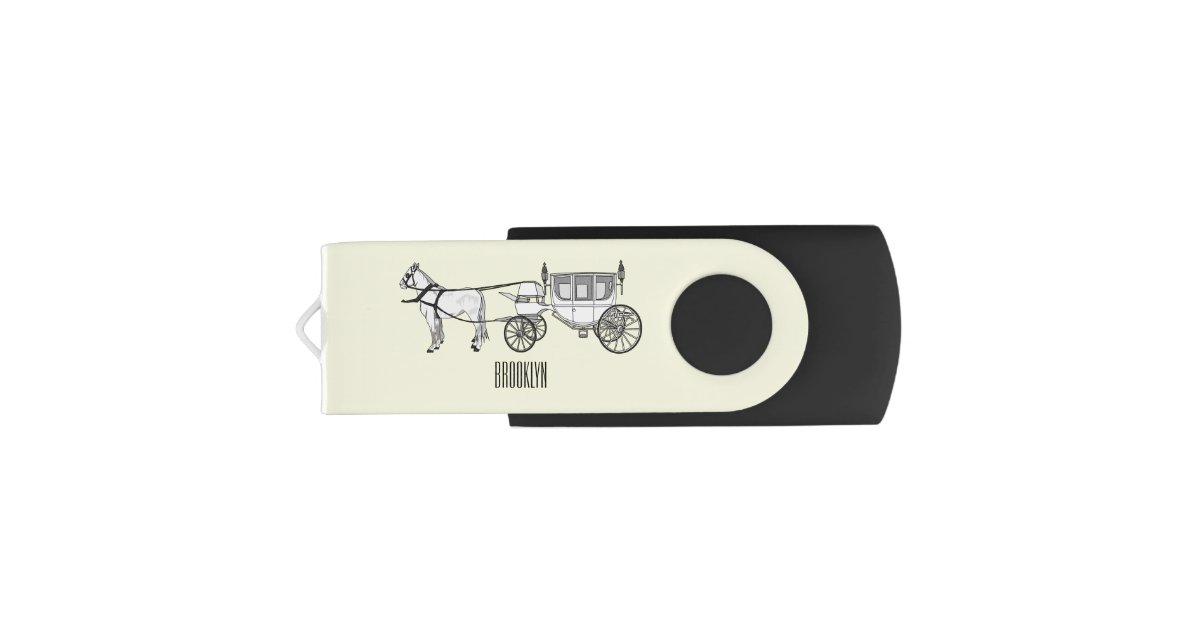 Wedding horse & carriage cartoon illustration flash drive | Zazzle