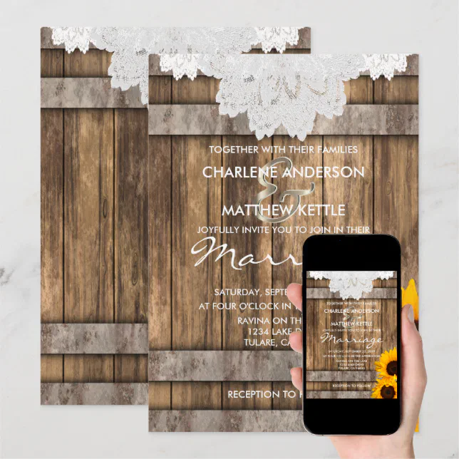 Wedding in a Rustic Wood and Lace Invitation | Zazzle