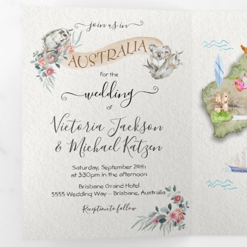Wedding in Australia Tri-Fold Invitation | Zazzle