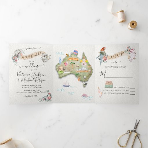 Wedding in Australia Tri-Fold Invitation | Zazzle