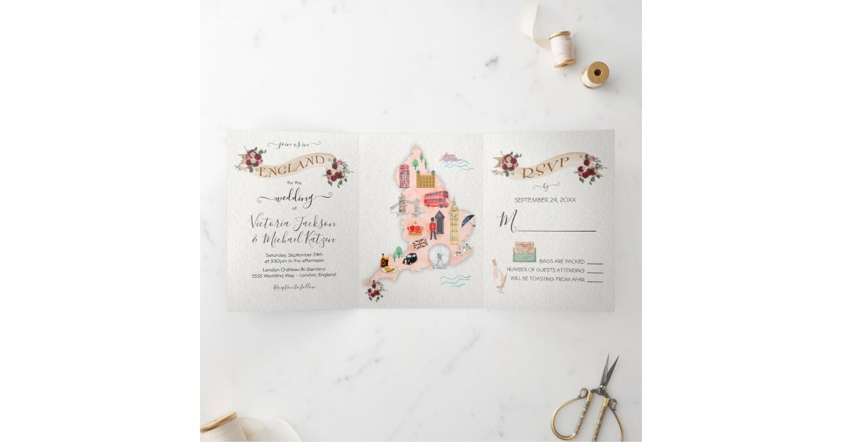 Wedding in England Tri-Fold Invitation | Zazzle