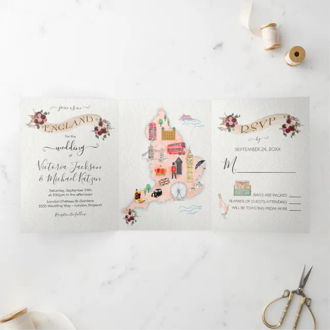 Wedding in England Tri-Fold Invitation | Zazzle