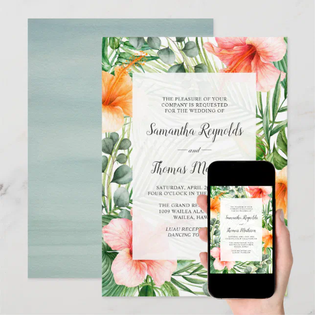 Wedding in Paradise Tropical Hibiscus Floral Invitation | Zazzle